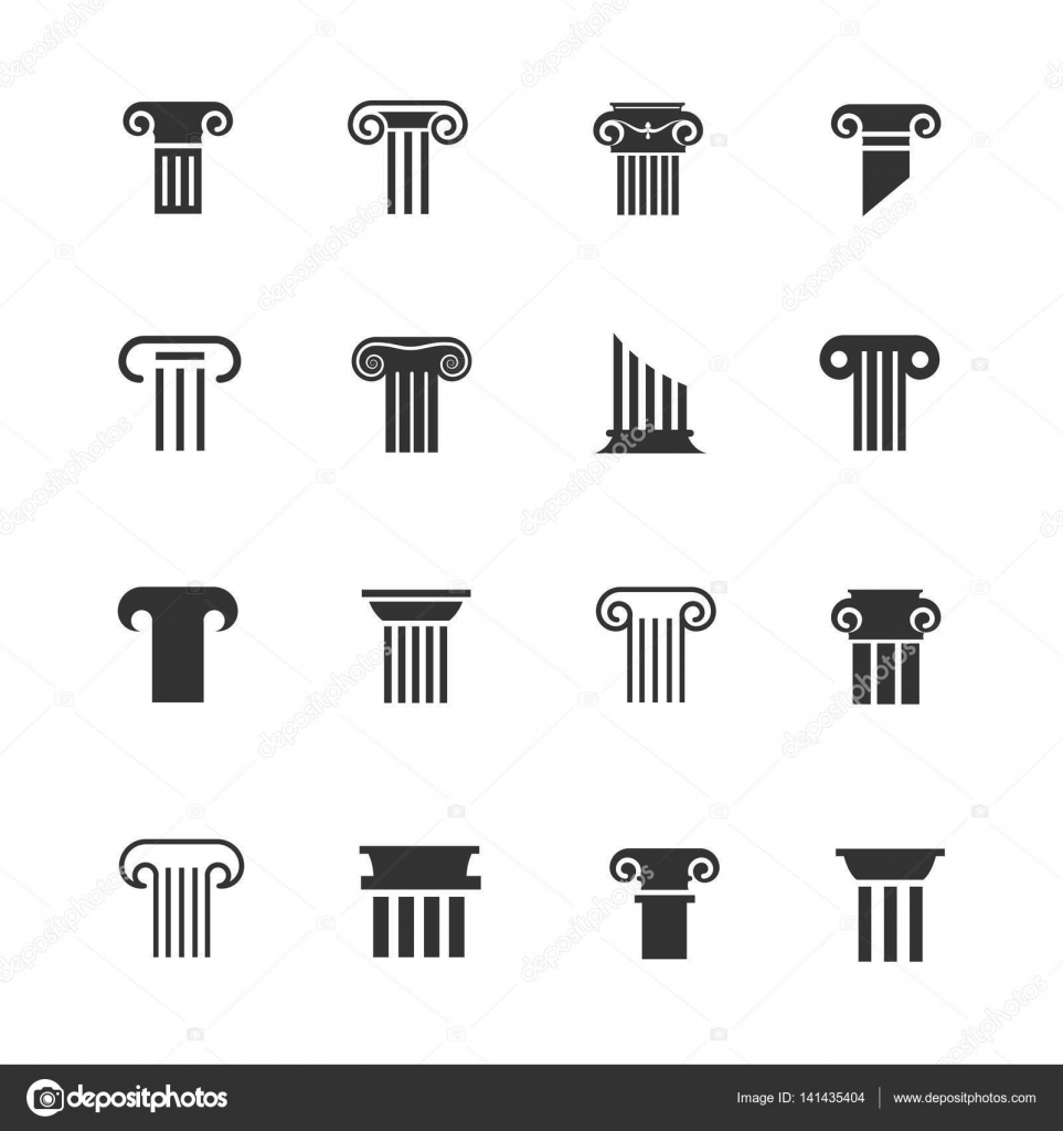 Ancient greek and roman column icons. Architectural pillar vector black ...