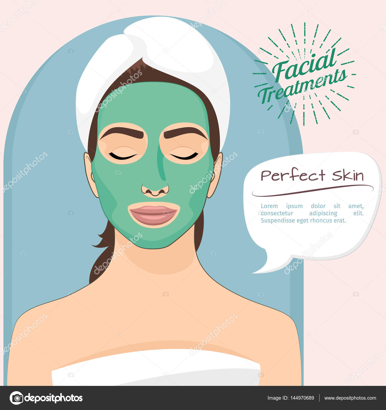 Perfect skin vector illustration. Beautiful woman with peeling green ...