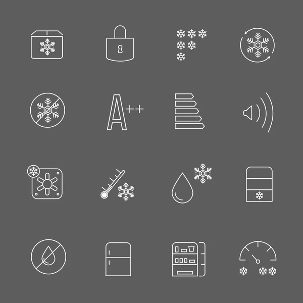 Refrigerator, home freezer and industrial fridge linear icons. Food ...