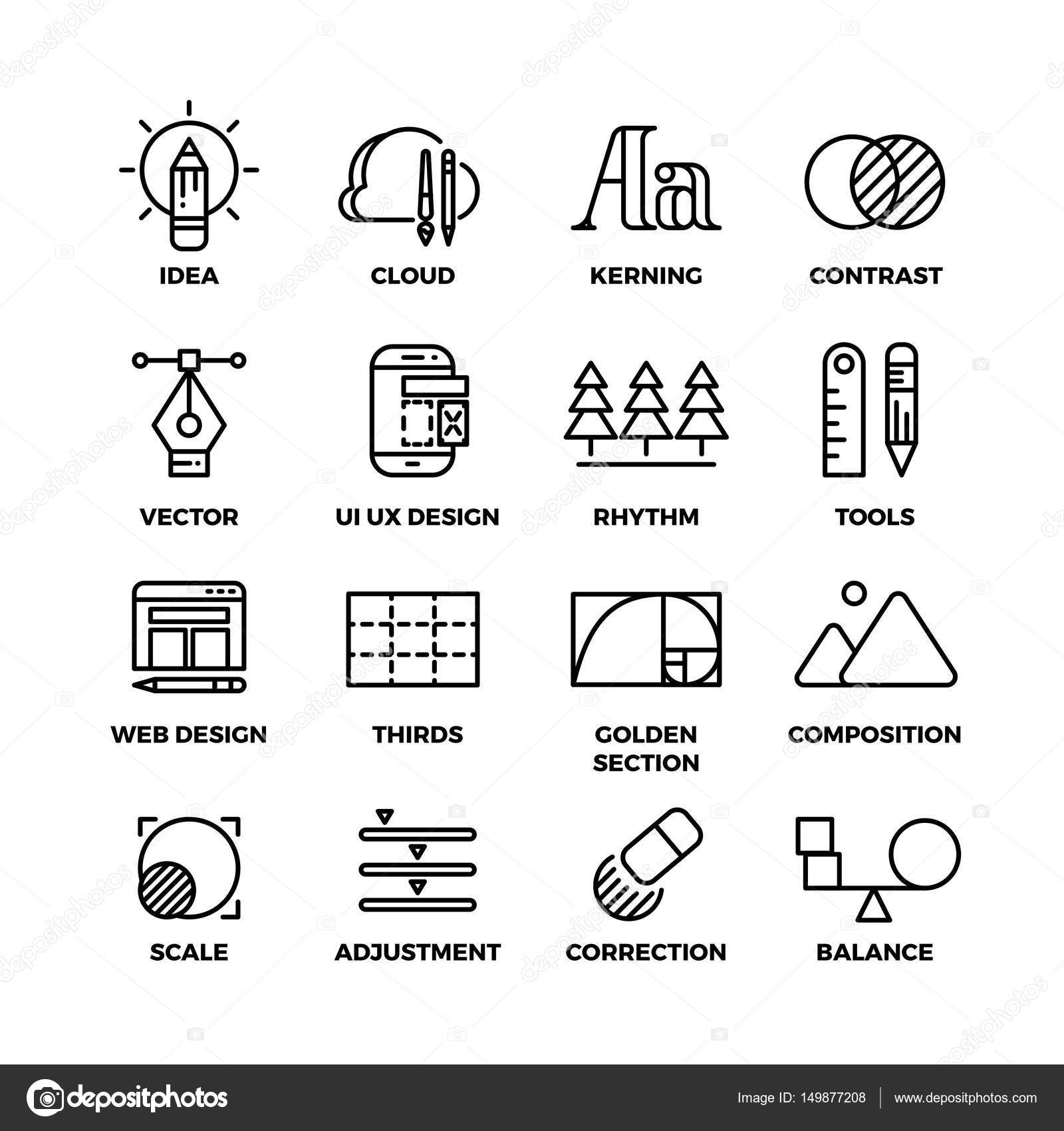 Creative process and design sketch tools outline vector icons Stock ...