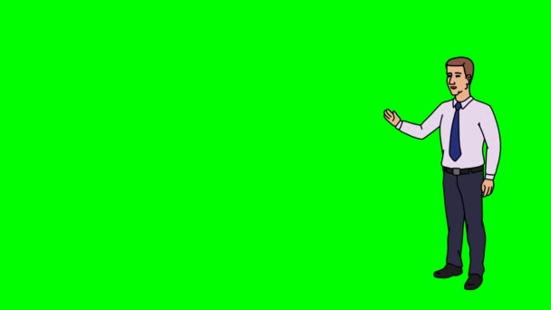 Animated Character Boss or Manager stands in full growth and says ...