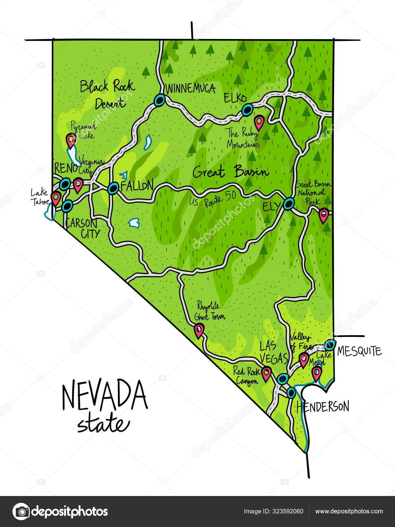 Mapa Del Estado De Nevada: Correcciones