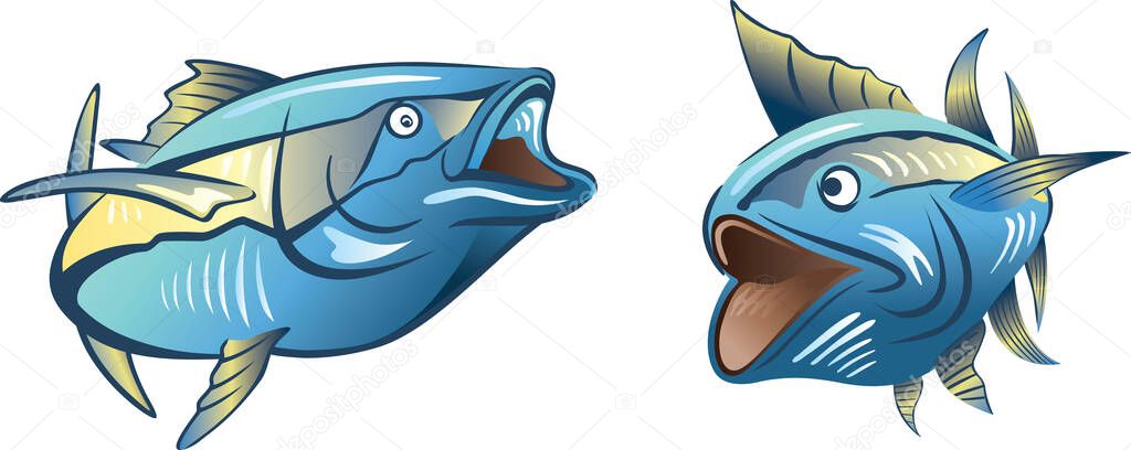 Natación de atún Blackfin Vector Ilustración atún pez rojo dibujo 2023