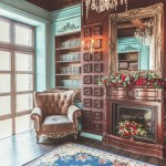 Luxury Classic Interior Home Library Sitting Room Bookshelf Books Arm ...