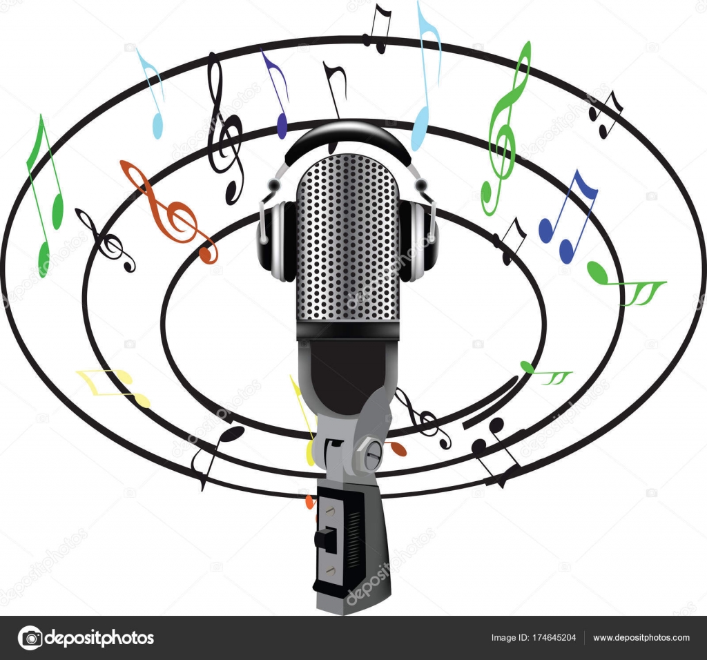 Micrófono y notas musicales por todas partes Vector de stock #174645204 ...