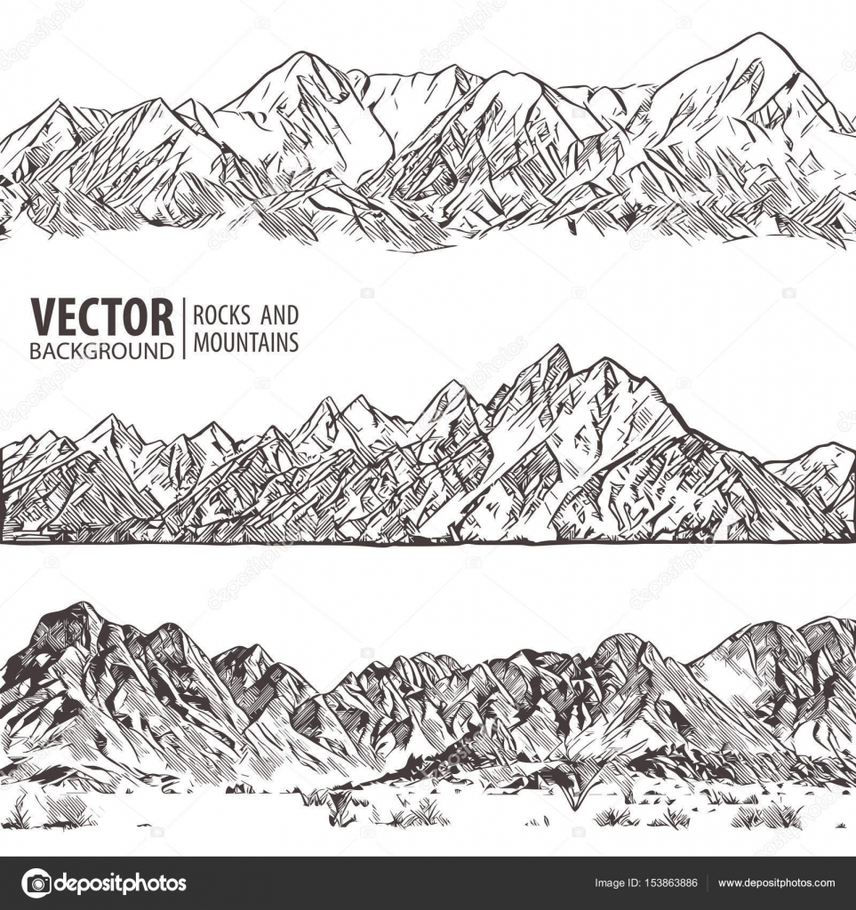 Mountains ranges. Set. Nature sketch. Spiky mountain landscape sketch ...