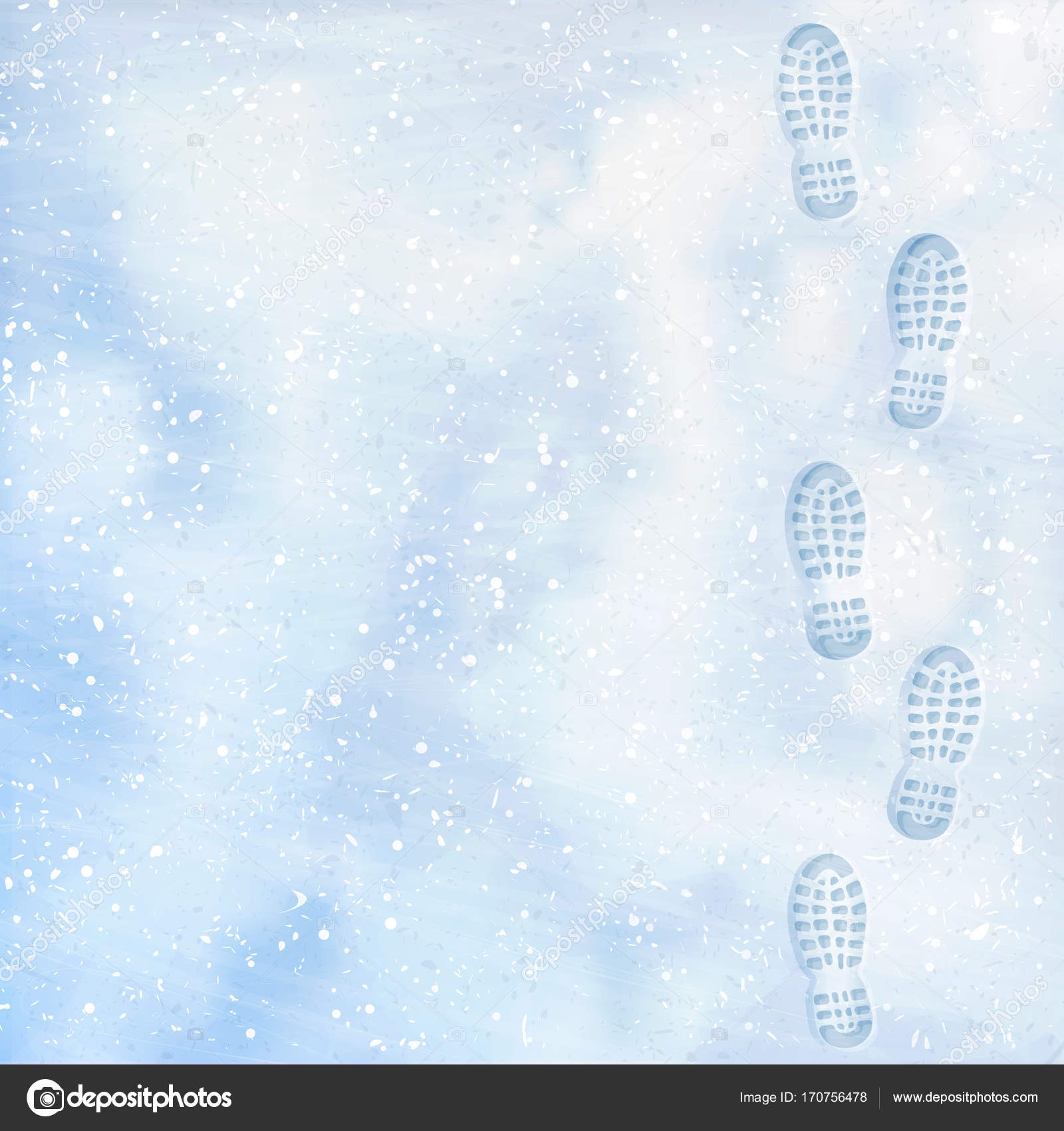 Clear deep footprints on white winter snow of a pair of boots. Track in ...