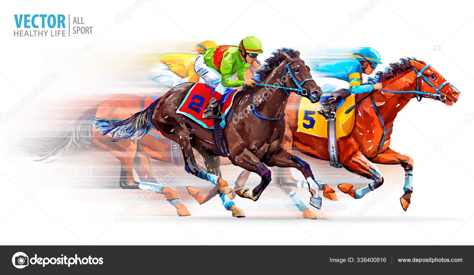 Three racing horses competing with each other, with motion blur to ...