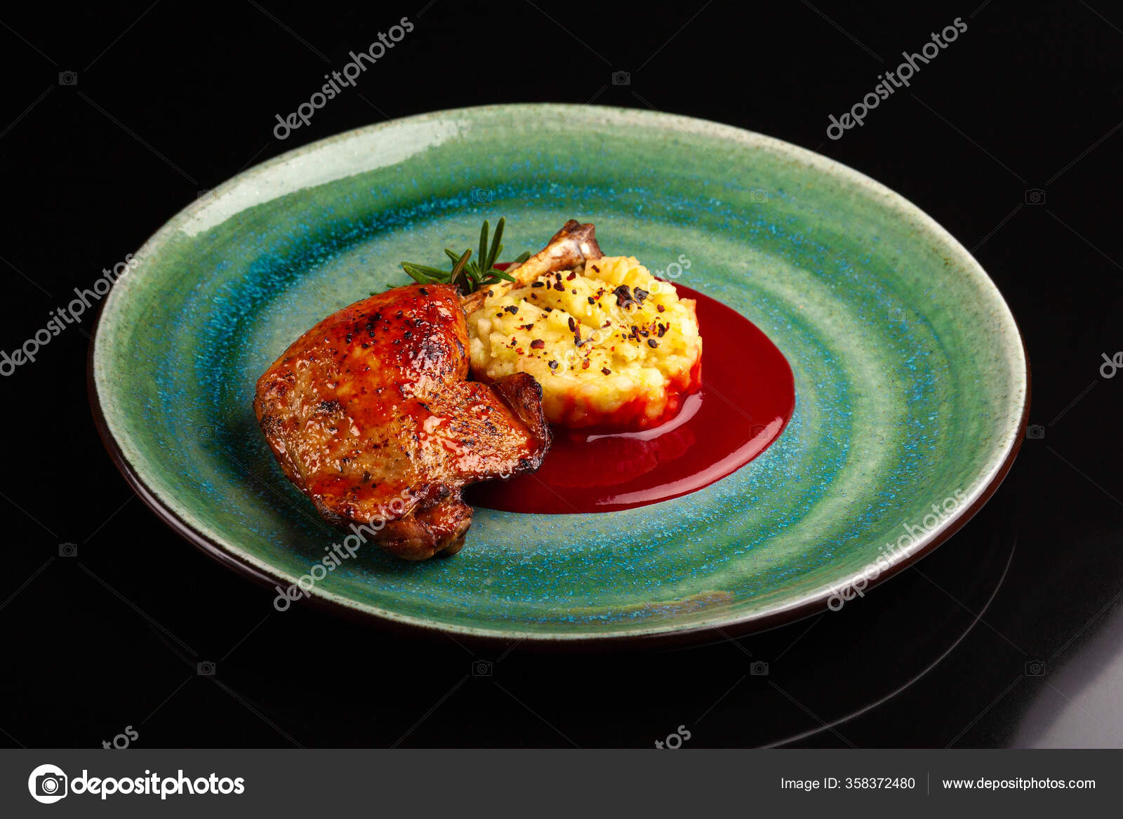 Confit Duck Leg Juniper Sauce Green Plate Stock Photo by ©AlexZloy ...