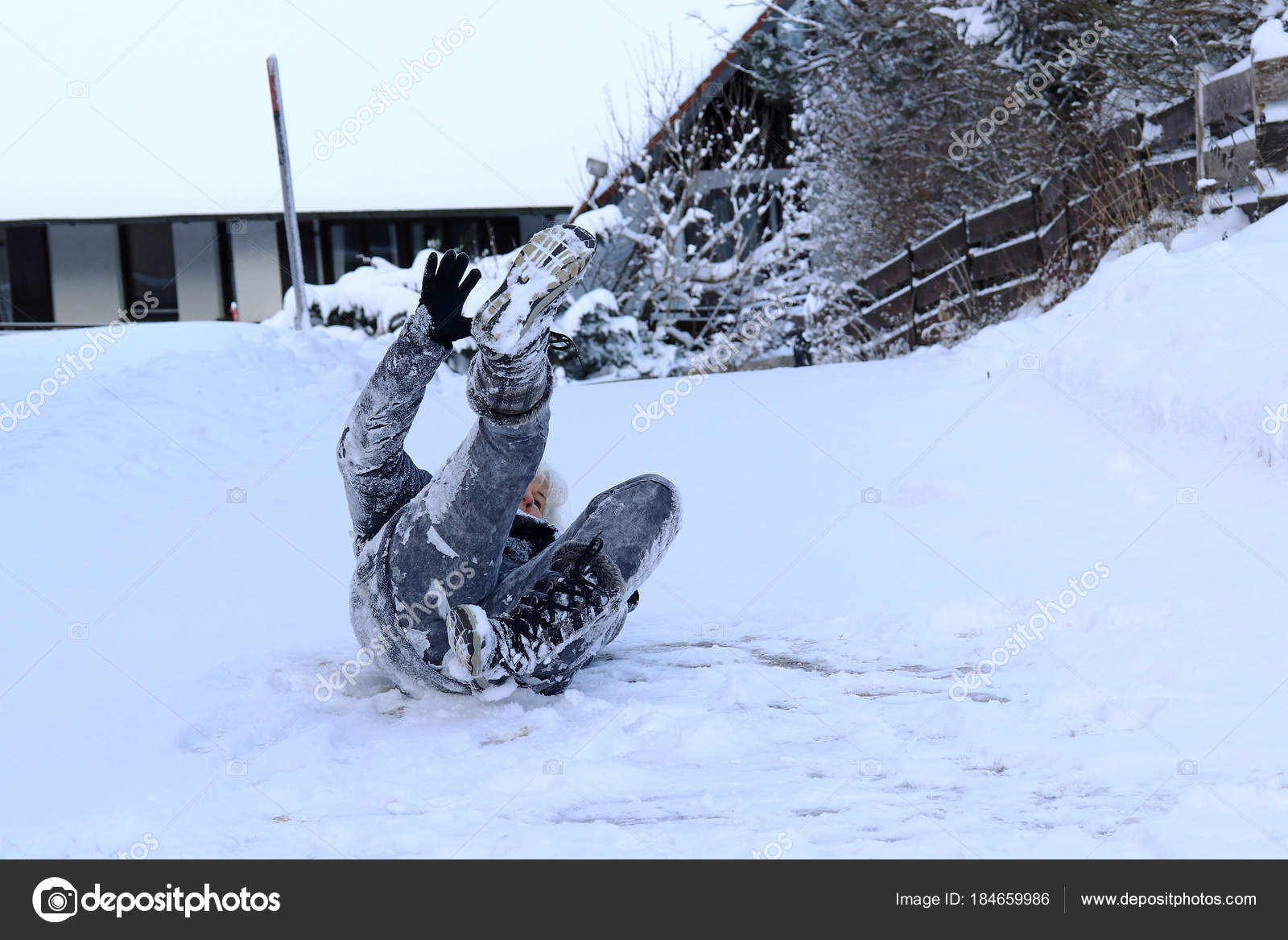 Woman Doing Slips Winter Road Fall Slippery Roads ⬇ Stock Photo, Image ...