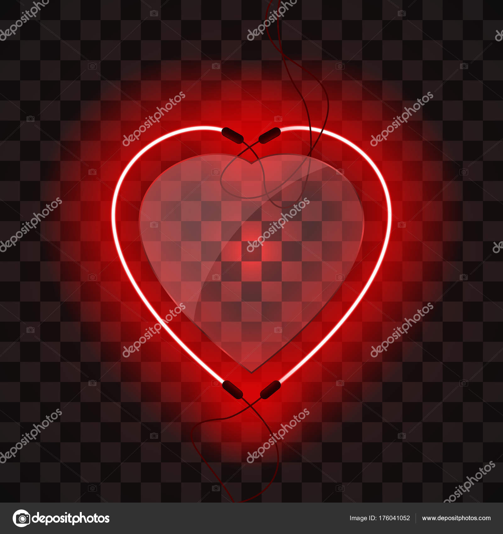 Retro neon heart sign on transparent background. Stock Vector Image by ...