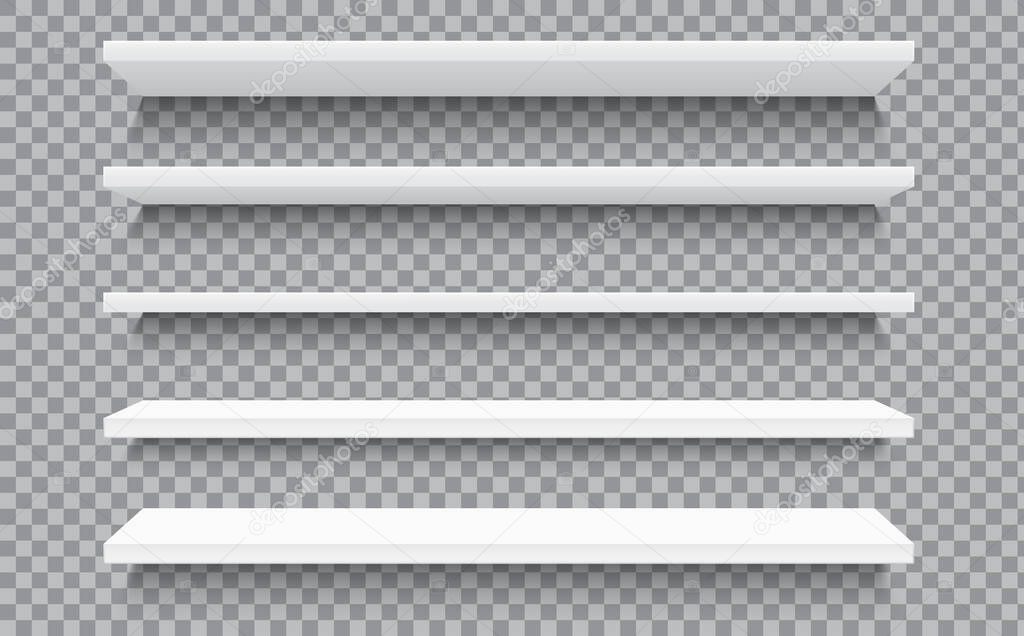 Vettoriale stockAcquista prodotto scaffali realistici bianchi. Scaffali ...