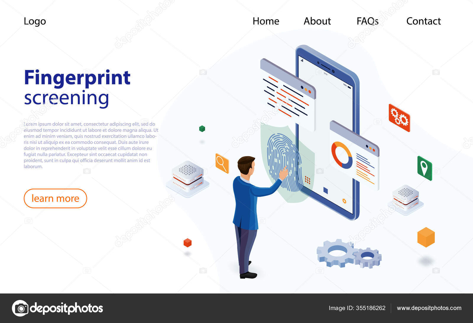 Man puts finger on fingerprint recognition system. Fingerprint scanning ...