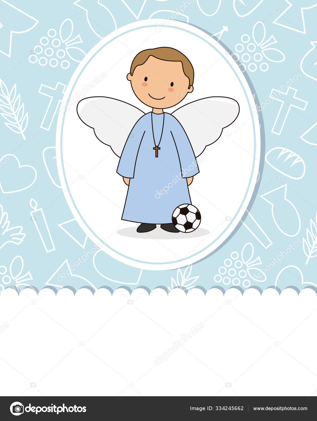 Tarjeta Primera Comunión Angel Chico Con Pelota Fútbol Vector de stock ...