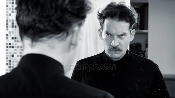 Handsome Man Looking Himself Mirror Self Conscious Black White — Stock ... Handsome Man Looking Himself Mirror Self Conscious Black White — Stock ...