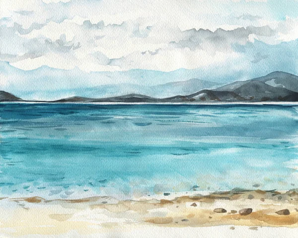 Ocean watercolor hand painting illustration. Stock Illustration by ...