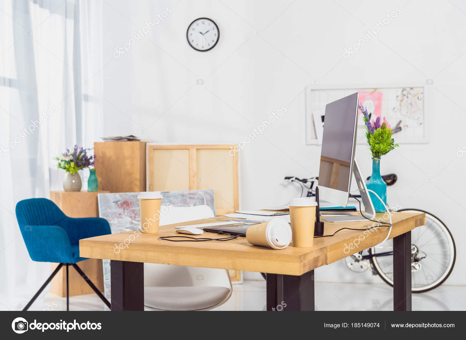 Paper Cups Work Space Table Computer — Stock Photo © AndrewLozovyi ...
