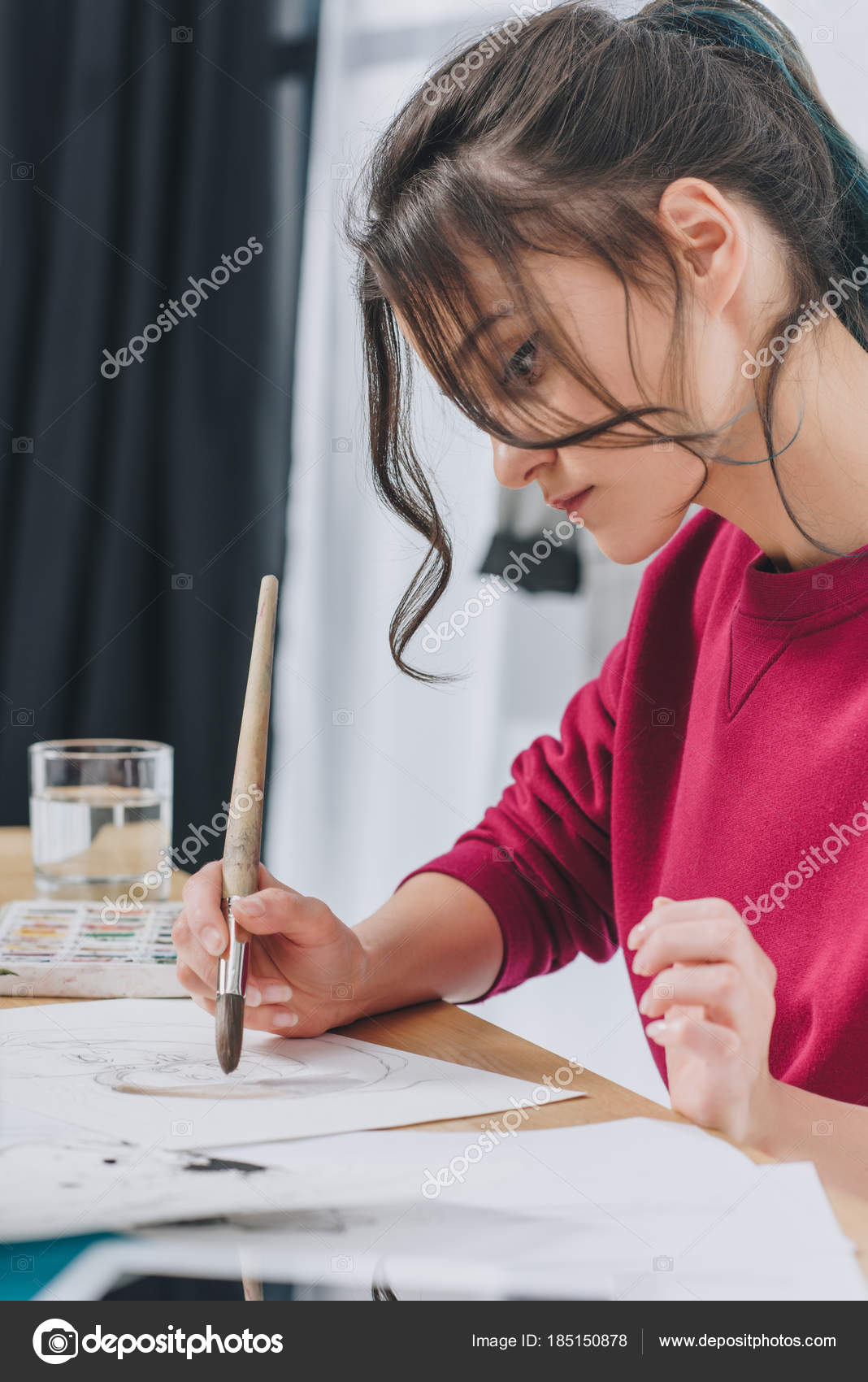 Female Designer Drawing Large Brush — Stock Photo © AndrewLozovyi ...