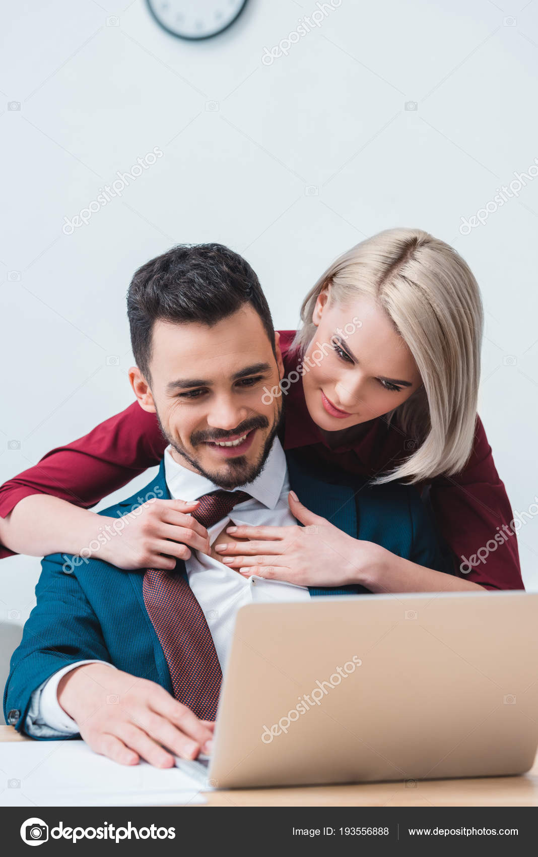 Beautiful Smiling Young Business Colleagues Flirting While Working ... Beautiful Smiling Young Business Colleagues Flirting While Working ...