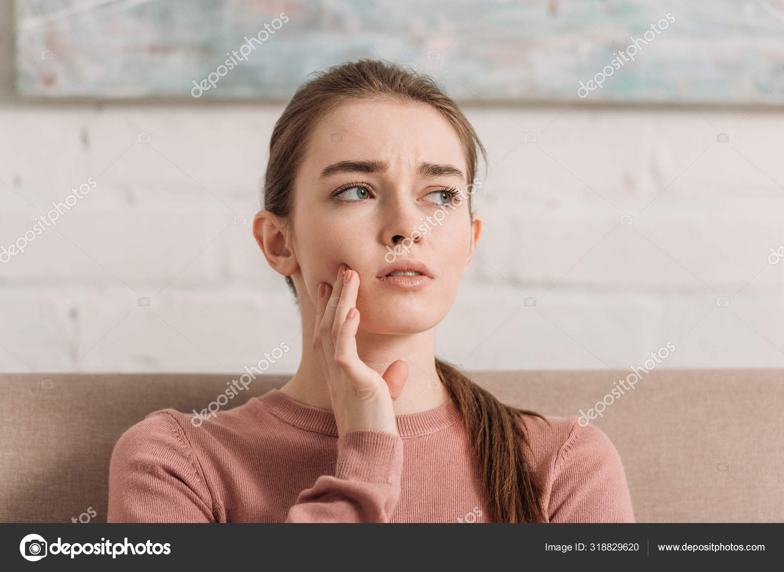 Frowned Girl Looking Away While Suffering Toothache Stock Photo by ...