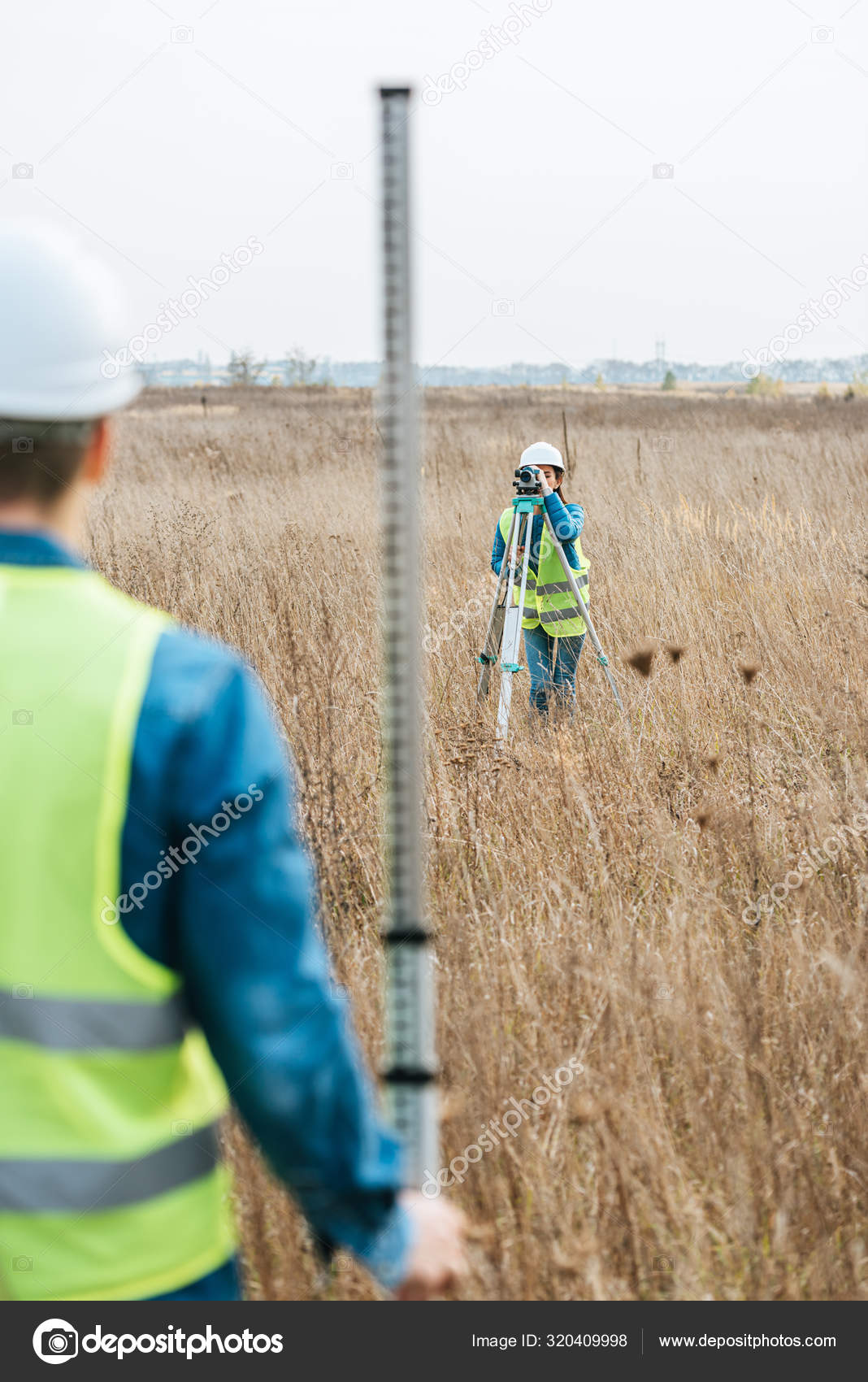 Selective Focus Surveyors Digital Level Ruler Working Field Stock Photo ...