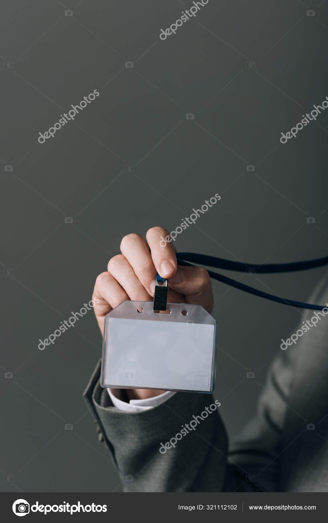 Cropped View Man Holding Badge Isolated Grey Stock Photo by ...