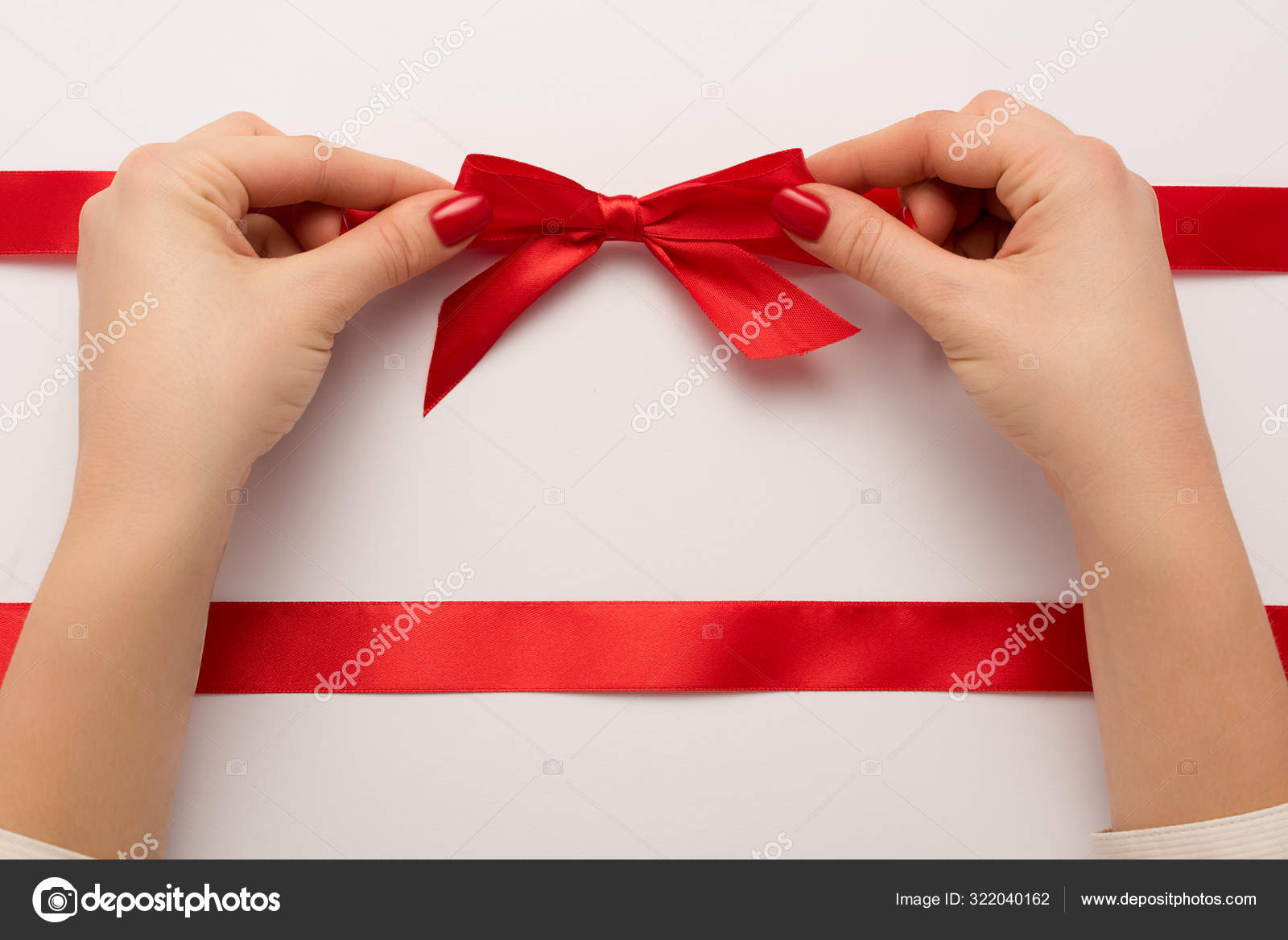 Cropped View Woman Touching Red Bow White — Stock Photo © AndrewLozovyi ...