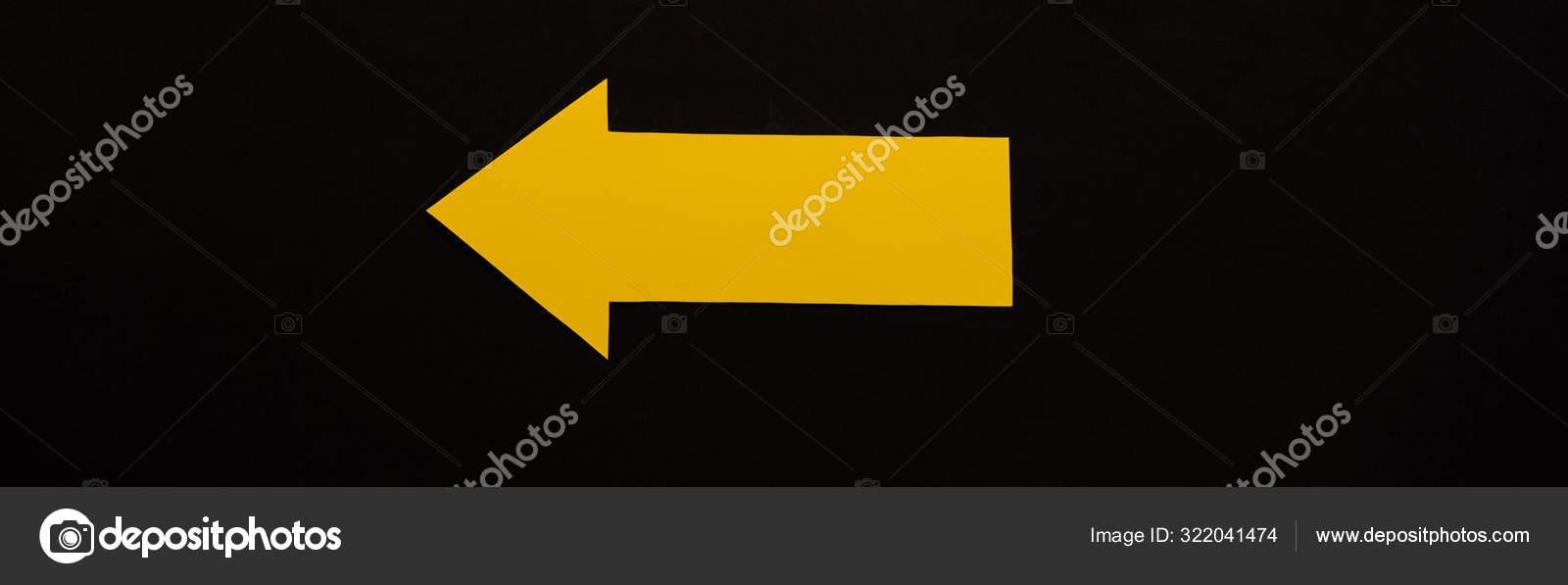 Panoramic Shot Yellow Directional Arrow Isolated Black — Stock Photo ...