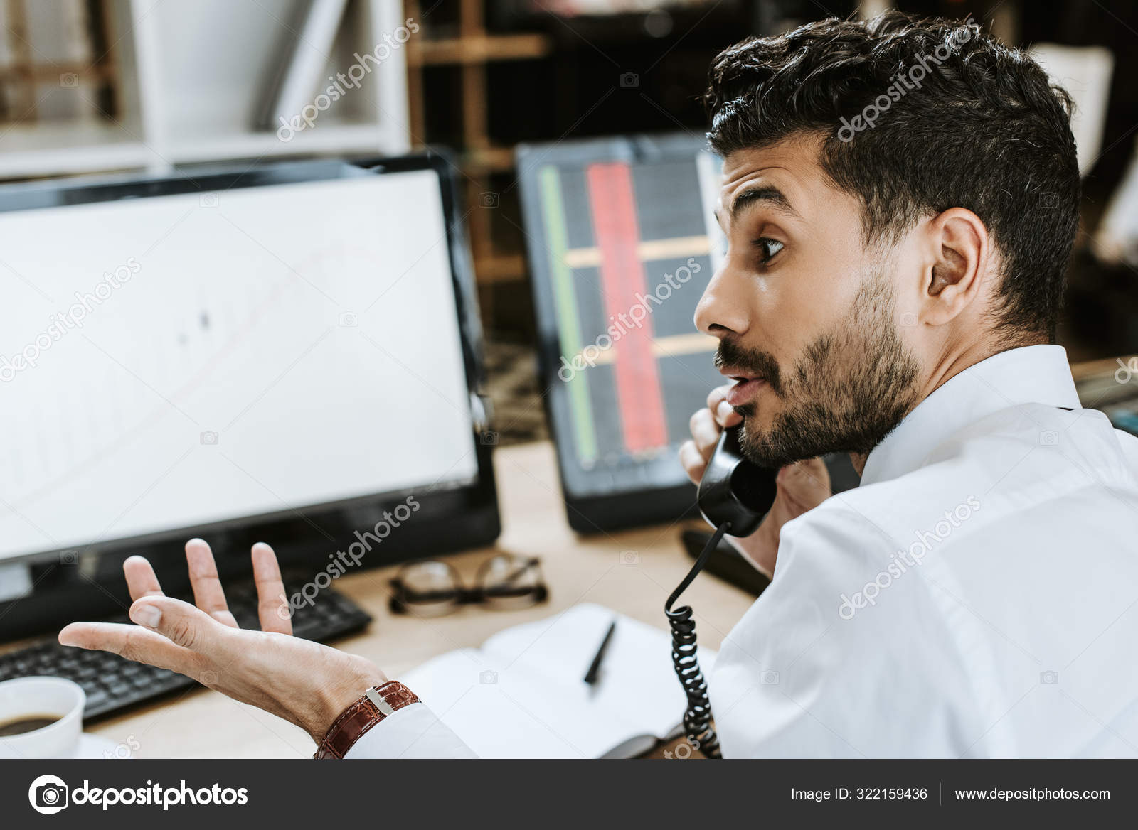Side View Racial Trader Talking Telephone Office — Stock Photo ...