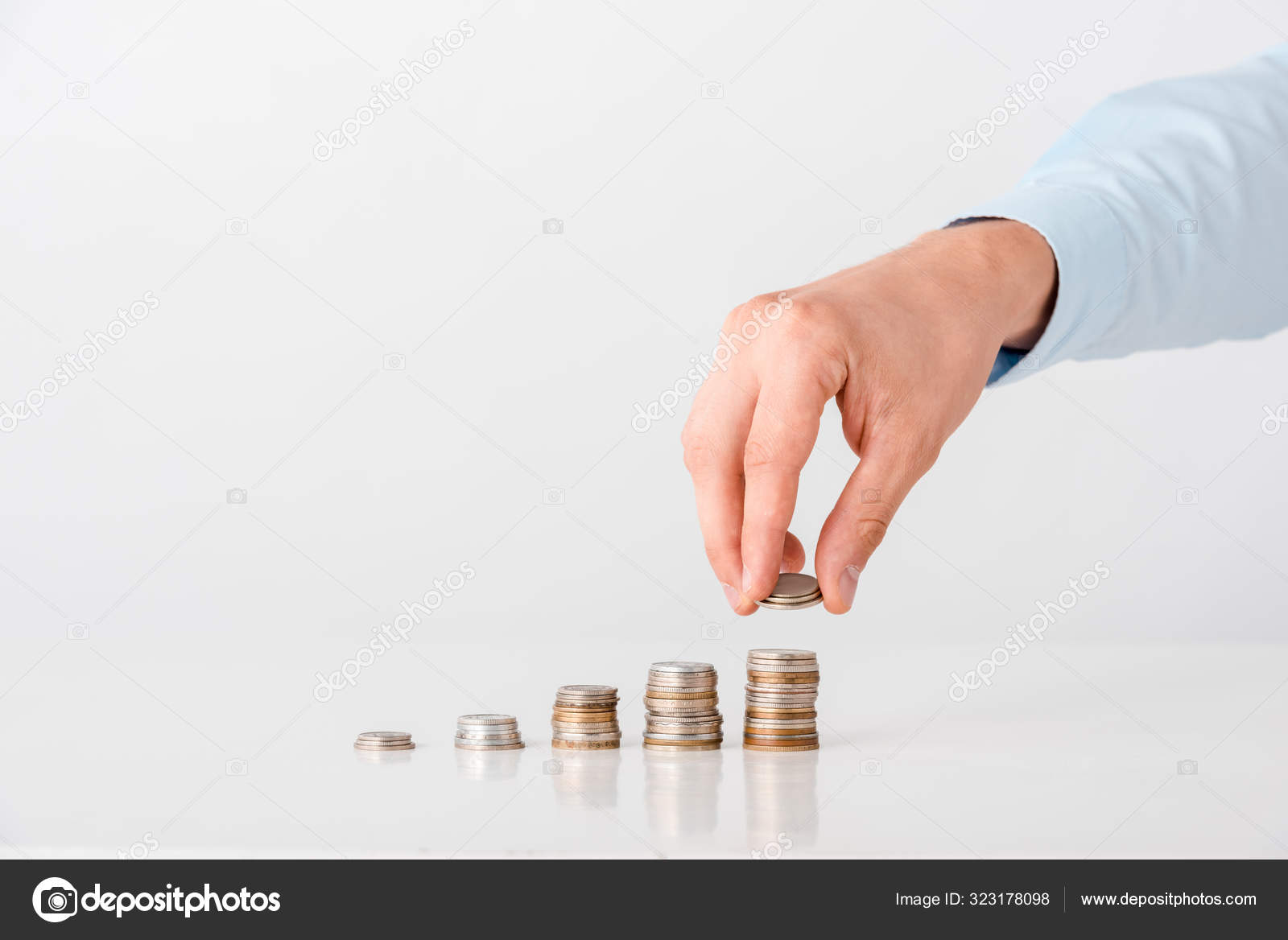 Cropped View Man Taking Coin Stack White — Stock Photo © AndrewLozovyi ...