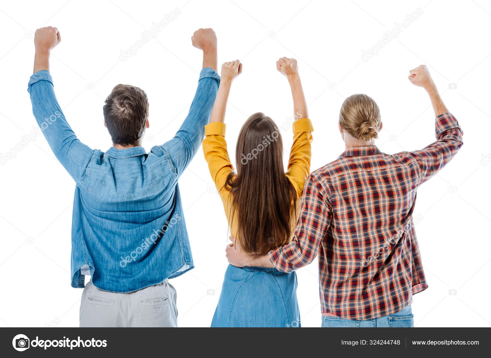 Back View Young Friends Showing Yes Gesture Isolated White — Stock ...