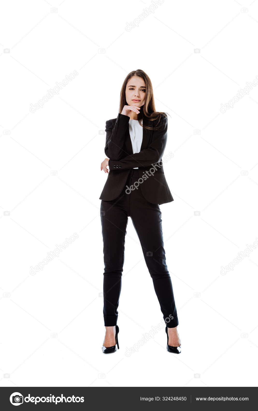 Full Length View Confident Businesswoman Suit Posing Isolated White ...