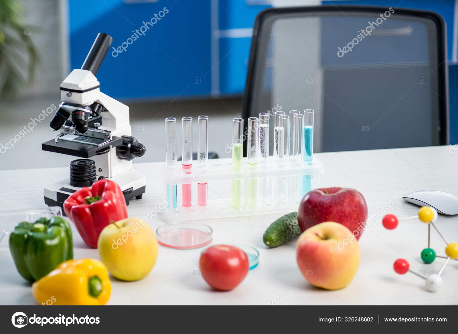 Microscope Fruit Vegetables Test Tubes Table Lab Stock Photo by ...