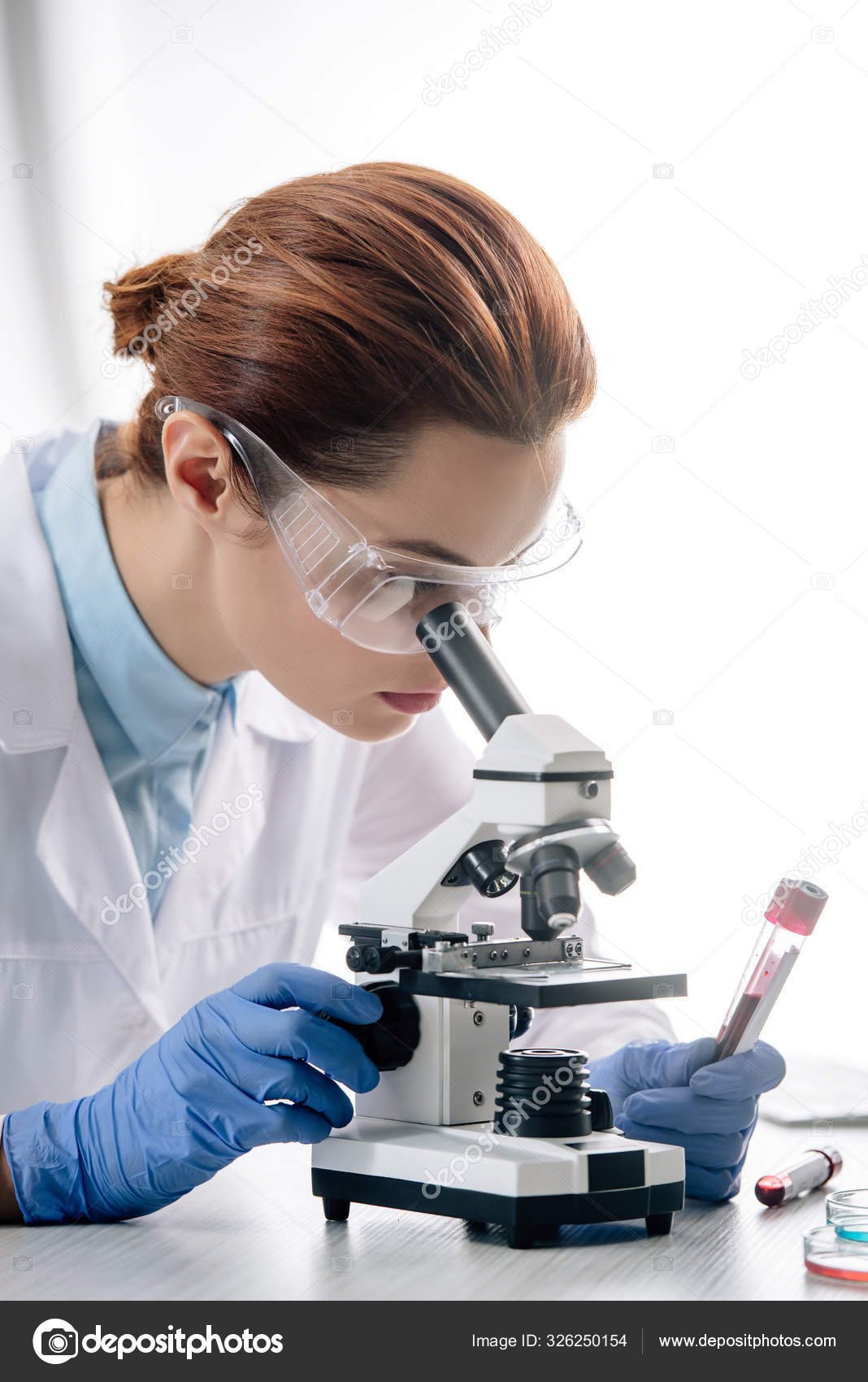 Genetic Consultant White Coat Using Microscope Lab Stock Photo by ...