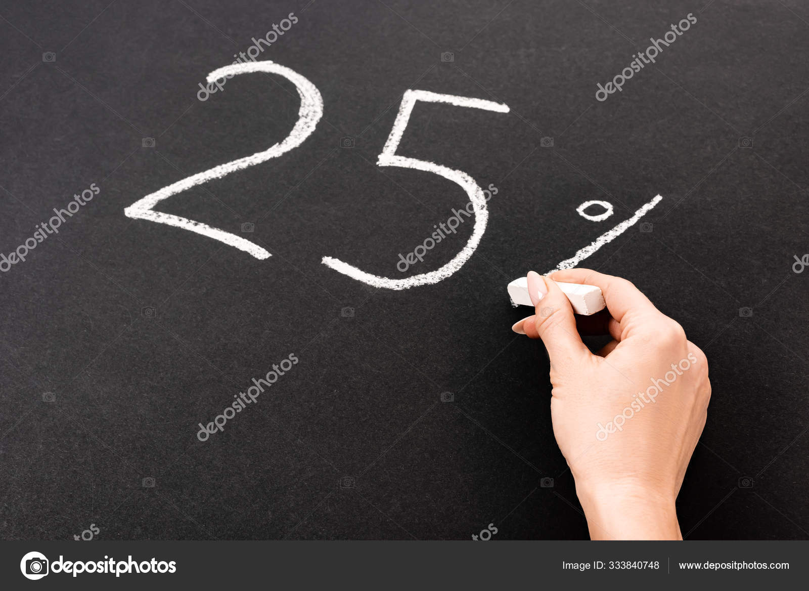 Cropped View Woman Holding Chalk Number Percent Sign Written Chalkboard ...