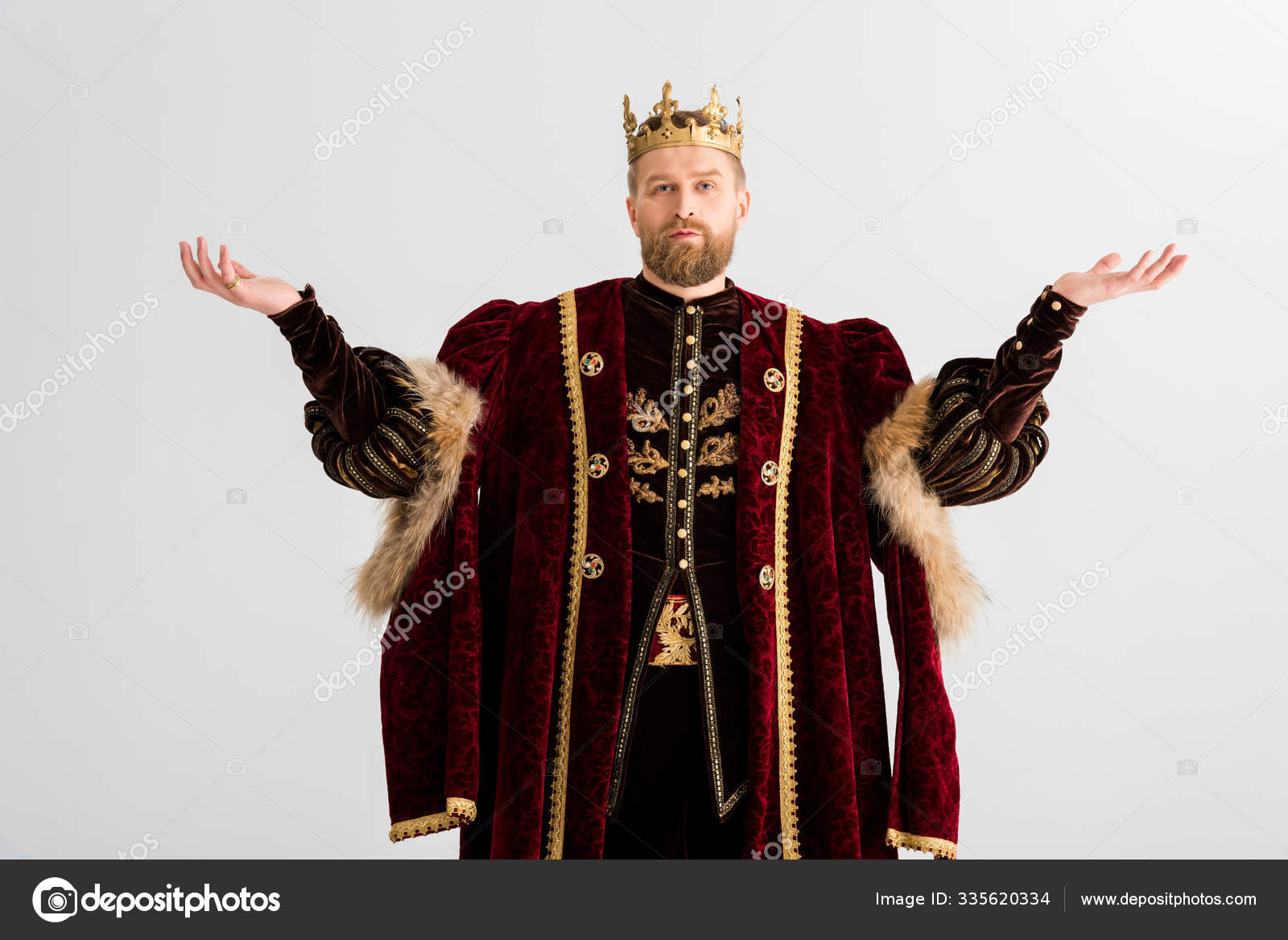 King Crown Showing Outstretched Hands Isolated Grey — Stock Photo ...