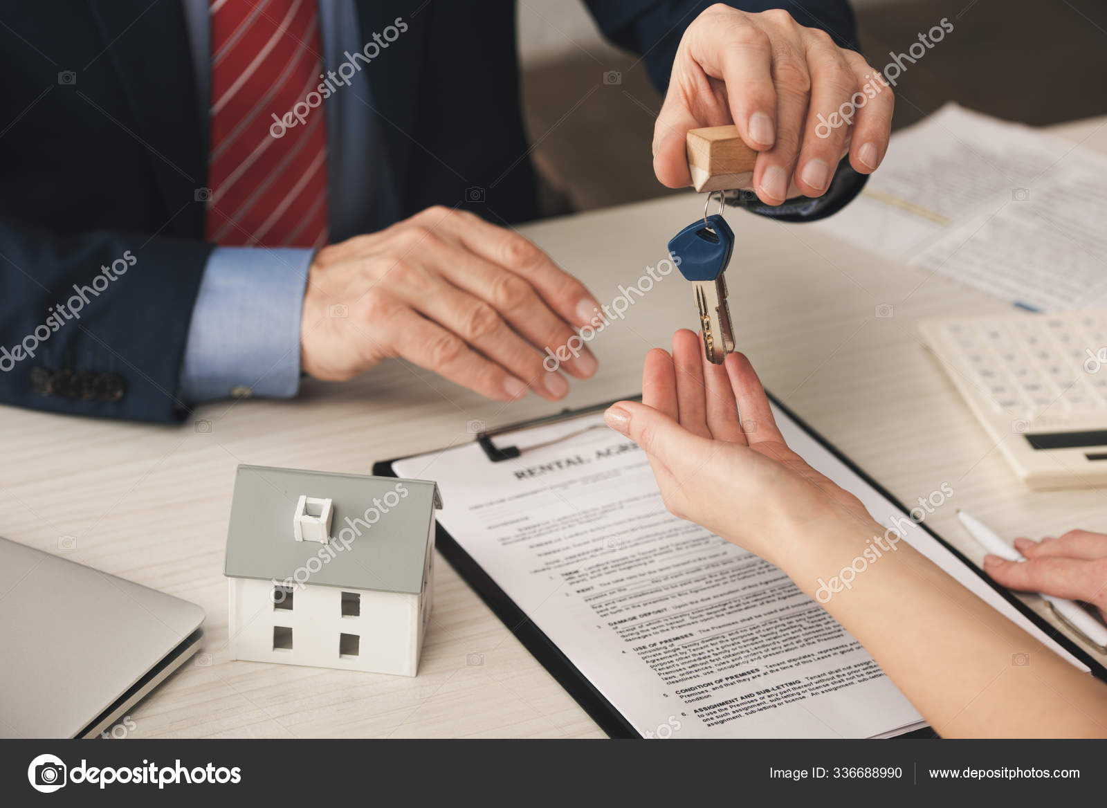 Cropped View Agent Giving Keys Client Clipboard Document Carton House ...