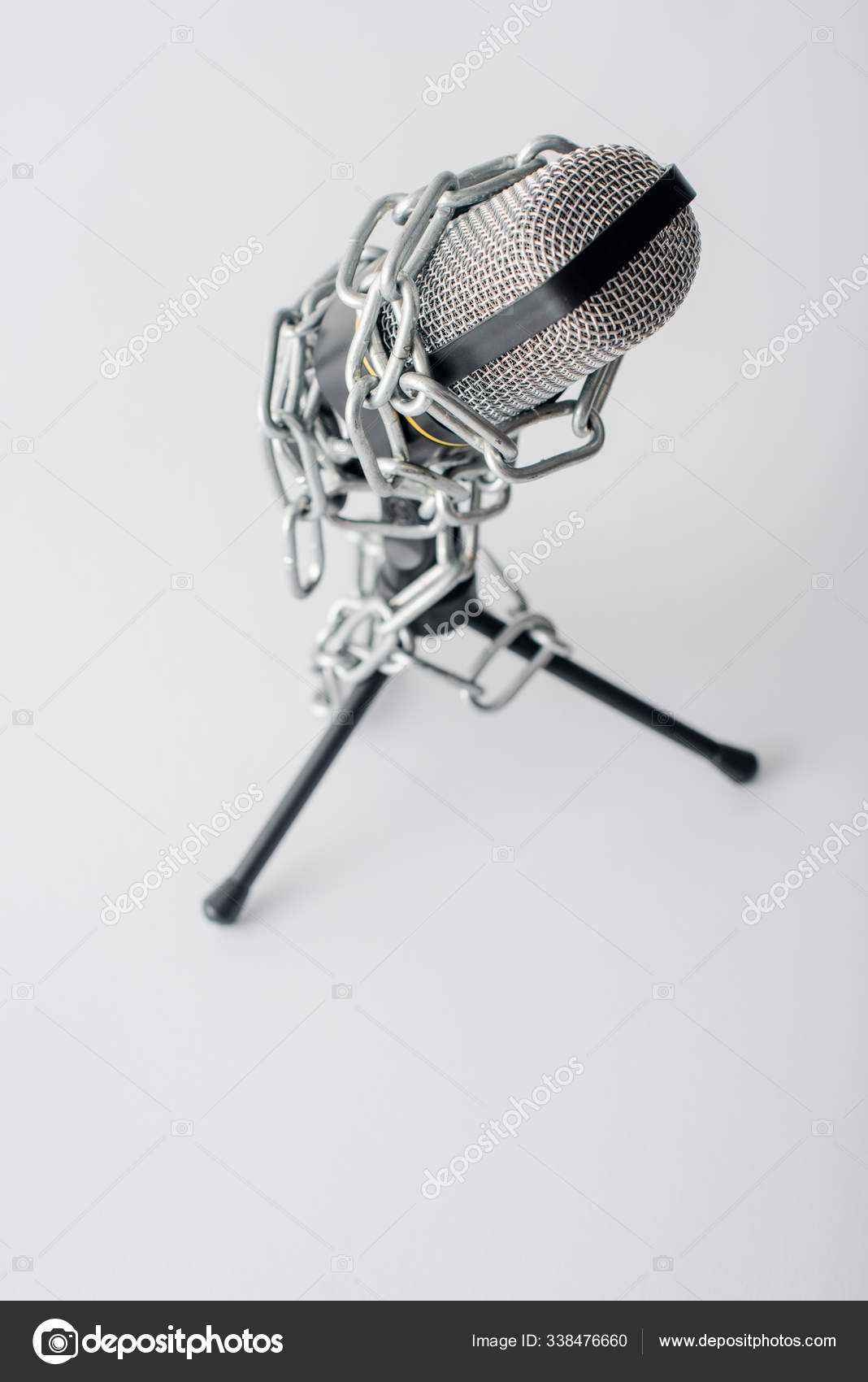 Selective Focus Microphone Metallic Chains Isolated White Freedom ...
