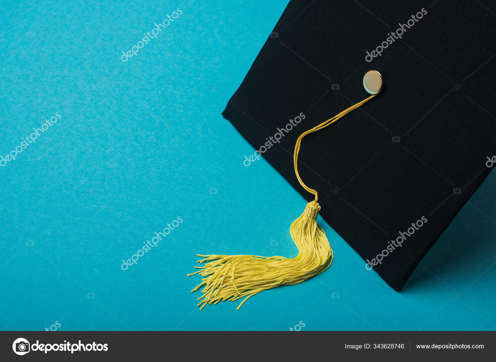Graduation Cap Yellow Tassel Blue Background — Stock Photo ...