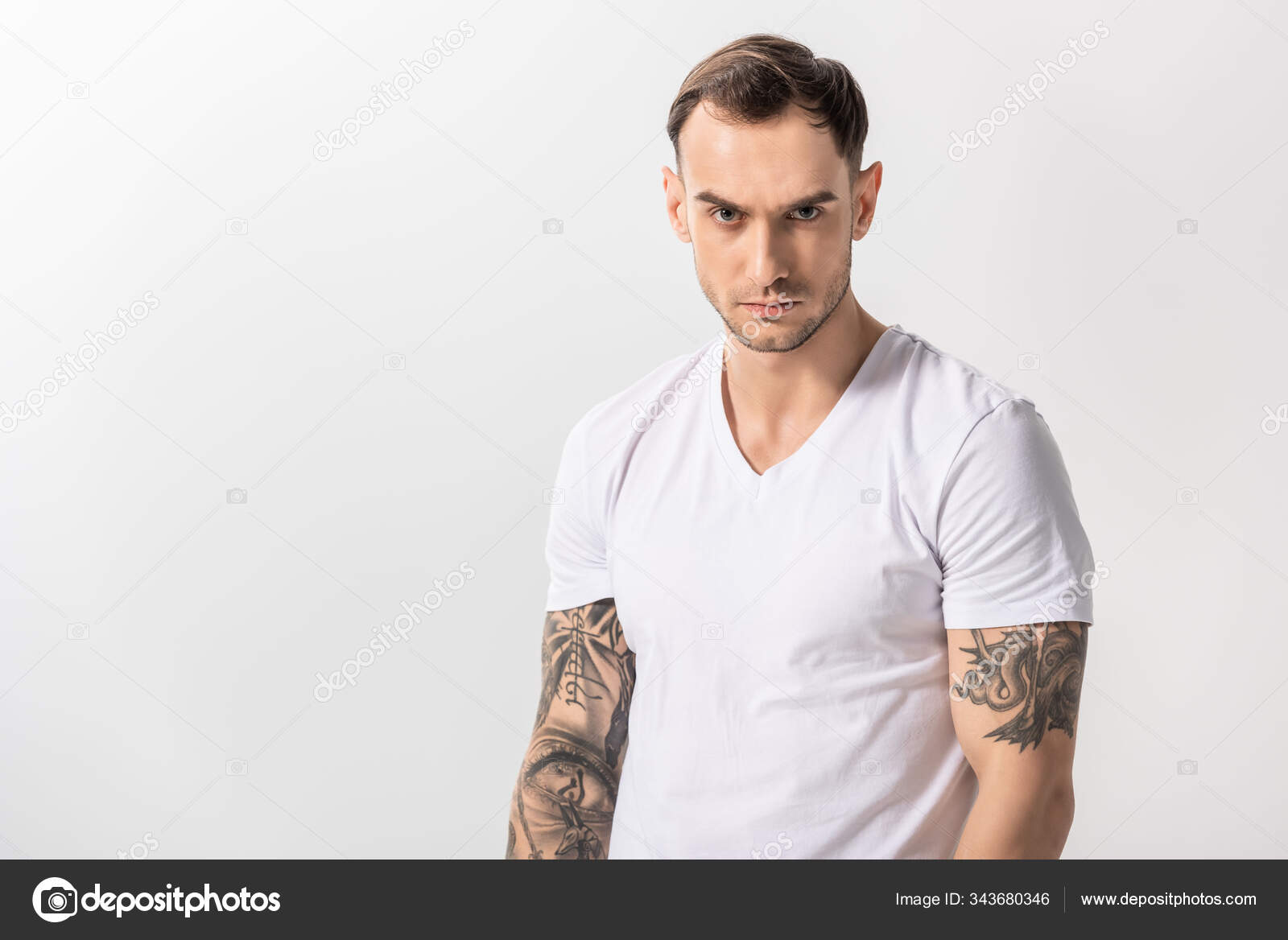 Serious Handsome Young Tattooed Man Isolated White Stock Photo by ...