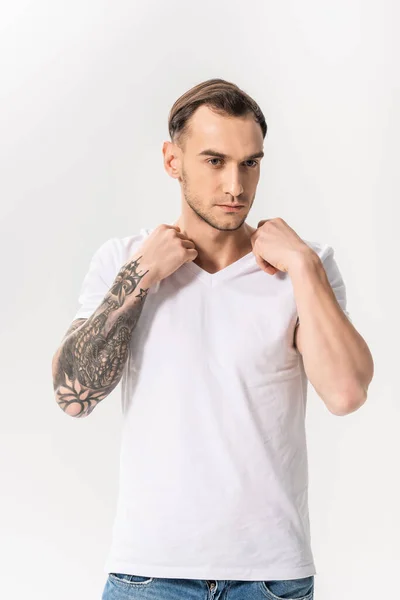 Serious Handsome Young Tattooed Man Isolated White Stock Photo by ...