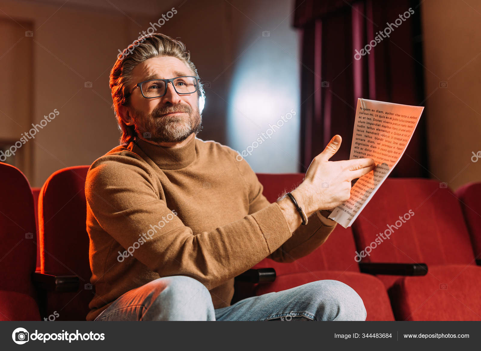 Emotional Stage Director Showing Scenario Theater Stock Photo by ...