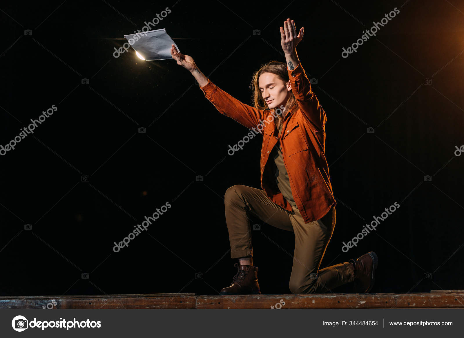Handsome Actor Scenario Playing Stage Rehearse Theatre — Stock Photo ...