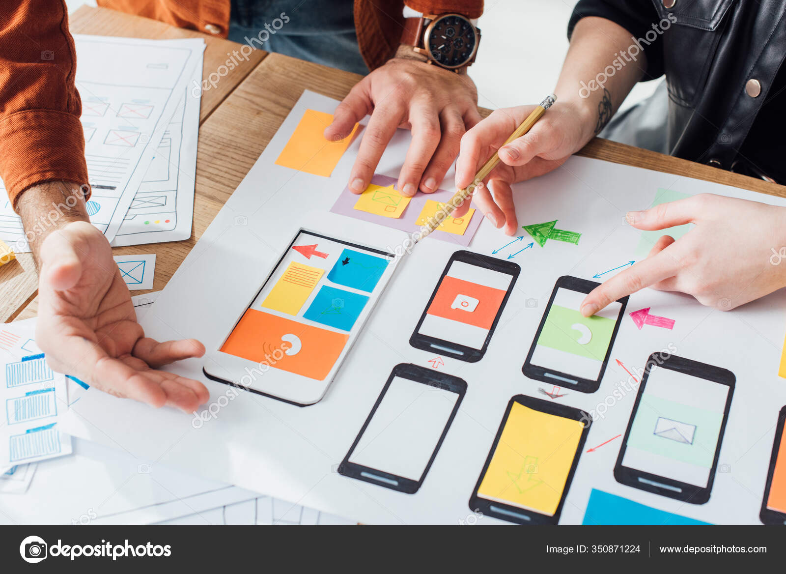 Cropped View Developers Creative User Experience Design Mobile Website ...