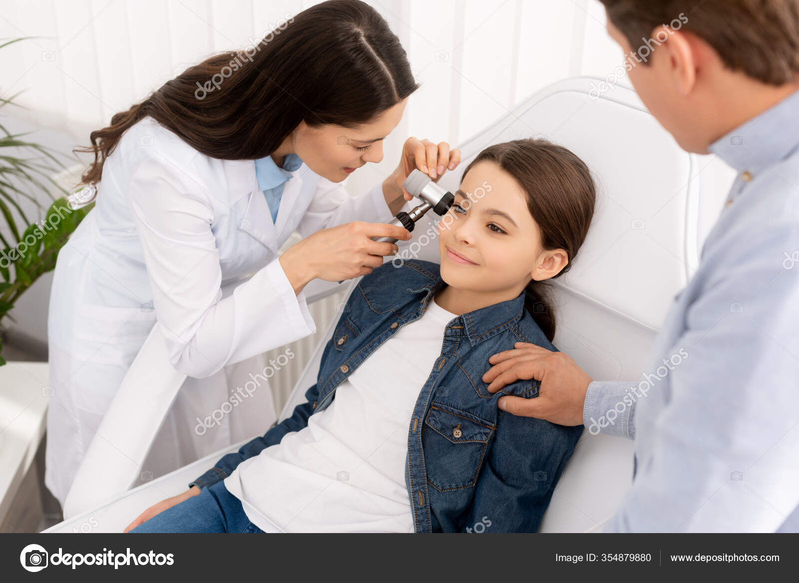 Cropped View Father Touching Shoulder Daughter Sitting Medical Chair ...