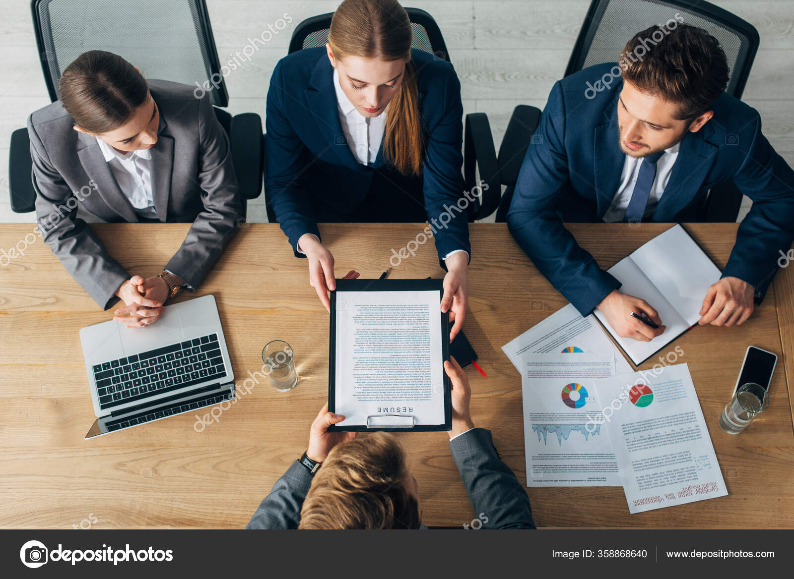 Overhead View Recruiter Resume Colleagues Employee Table — Stock Photo ...