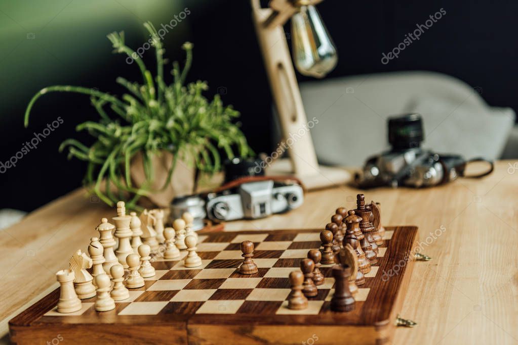 Chess pieces on chess board — Stock Photo © ViktoriaSapata #156633194