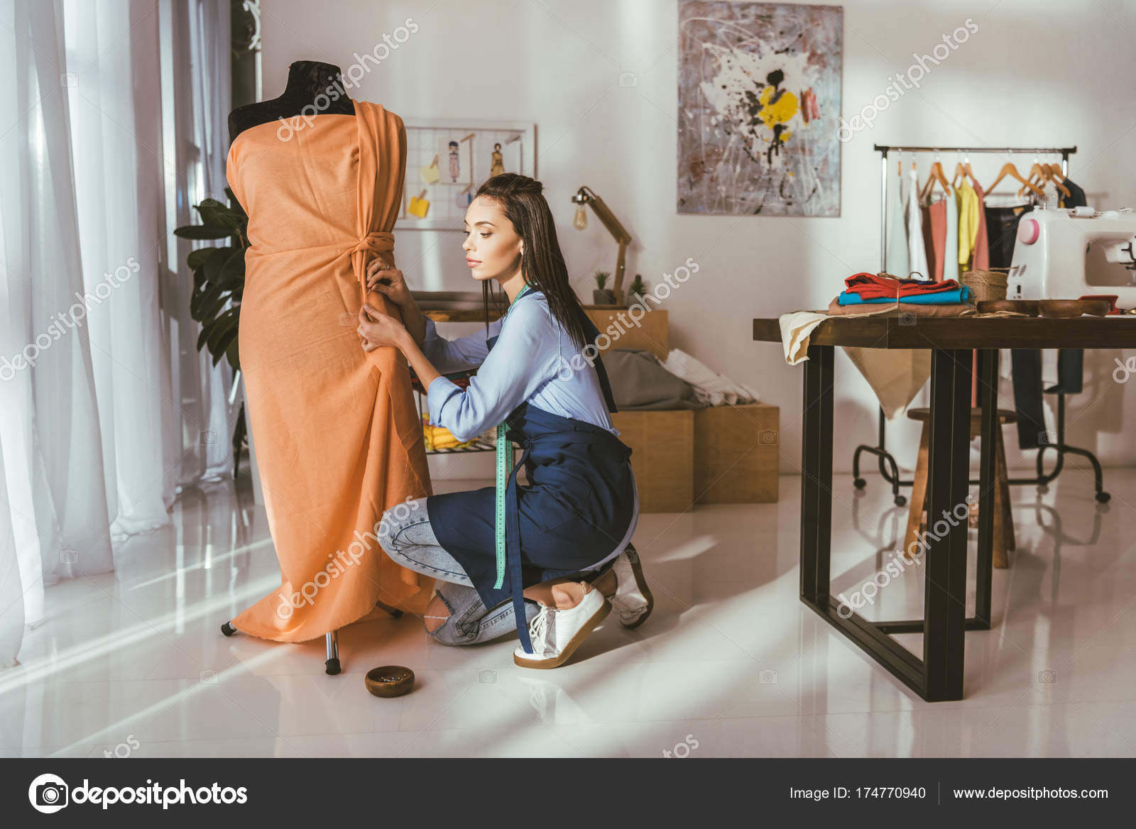 Attractive Tailor Putting Pin Dress Mannequin Stock Photo by ...