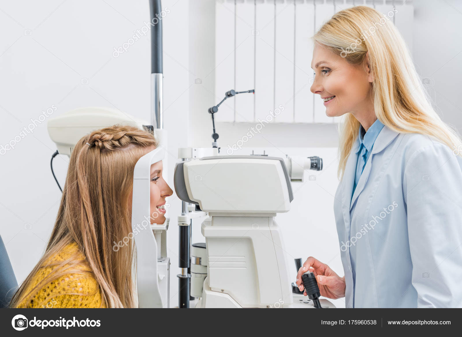 Professional Female Optometrist Examining Patient Slit Lamp Clinic ...