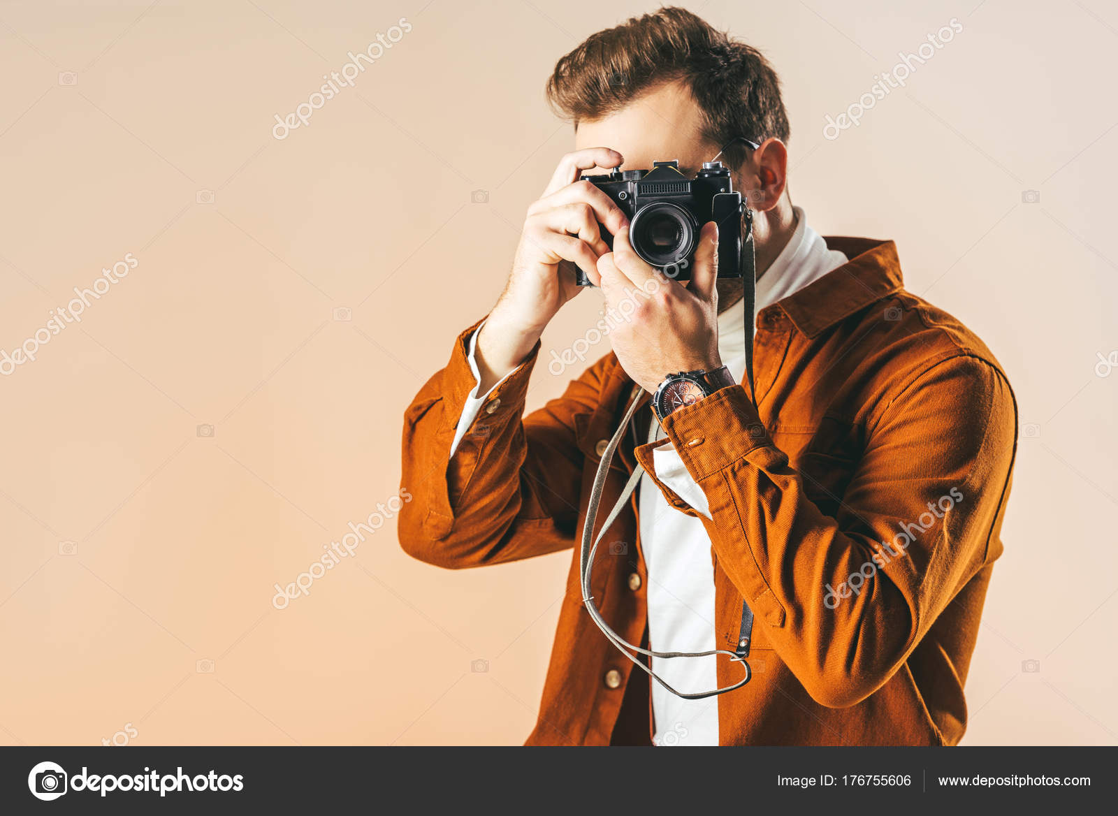 Obscured View Fashionable Man Taking Picture Photo Camera Isolated ...